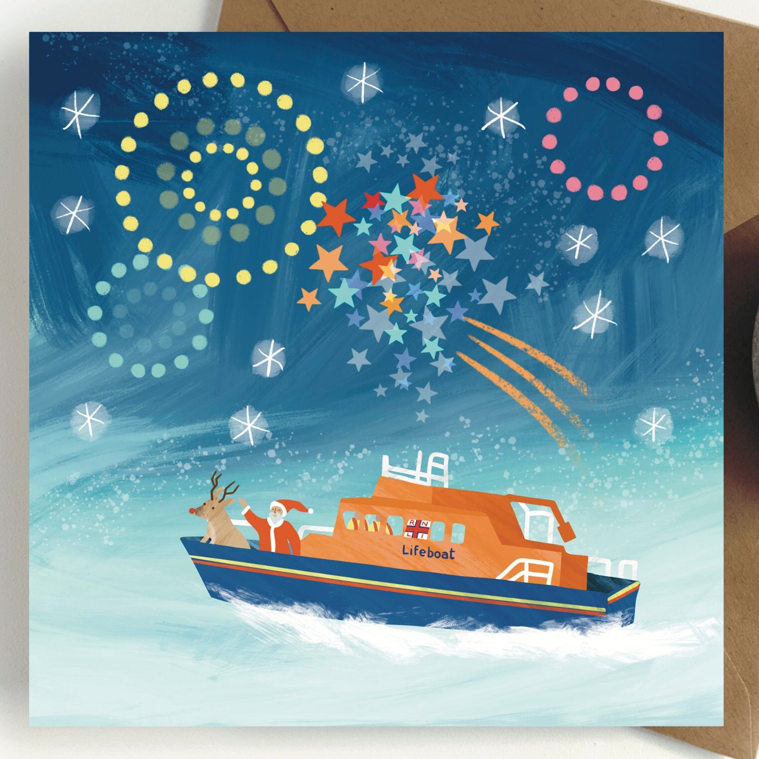 Christmas Fireworks RNLI Lifeboat Christmas Card Cornish Harbour Christmas Gill Wild Art Etsy