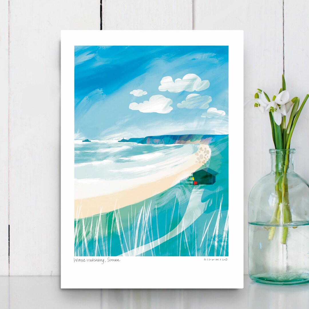 Wave Watching, Sennen, Cornwall Art Print, Cornwall Art Print, Cornish ...
