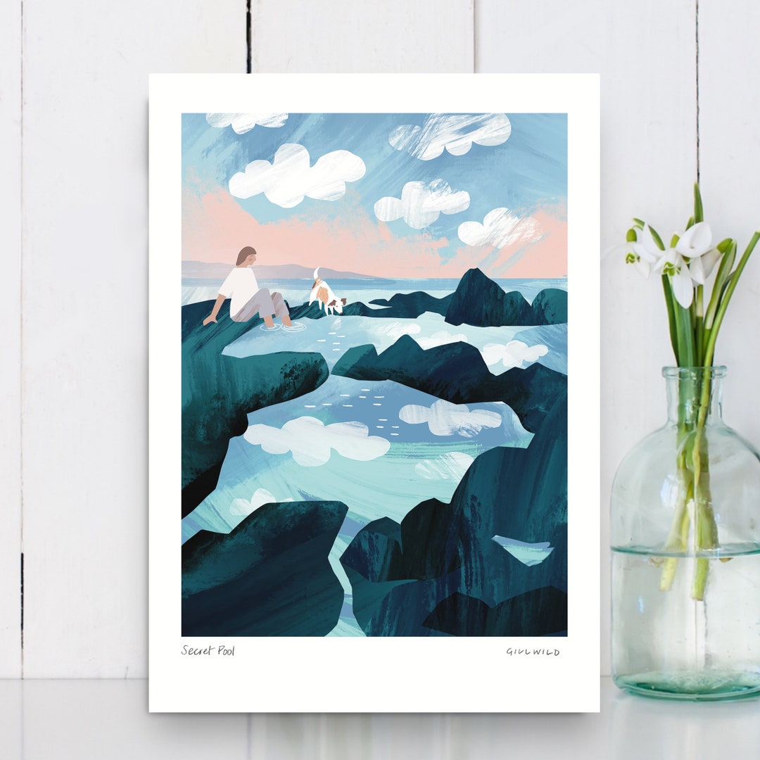 Secret Rockpool A4 Print, Cornwall Art Print, A4 Rockpool Artist Print ...