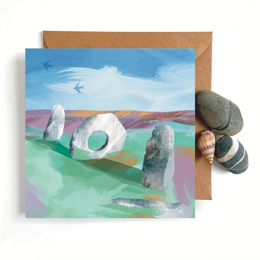 Men-an-tol Greetings Card, Cornish Standing Stones Art Card, Cornish ...