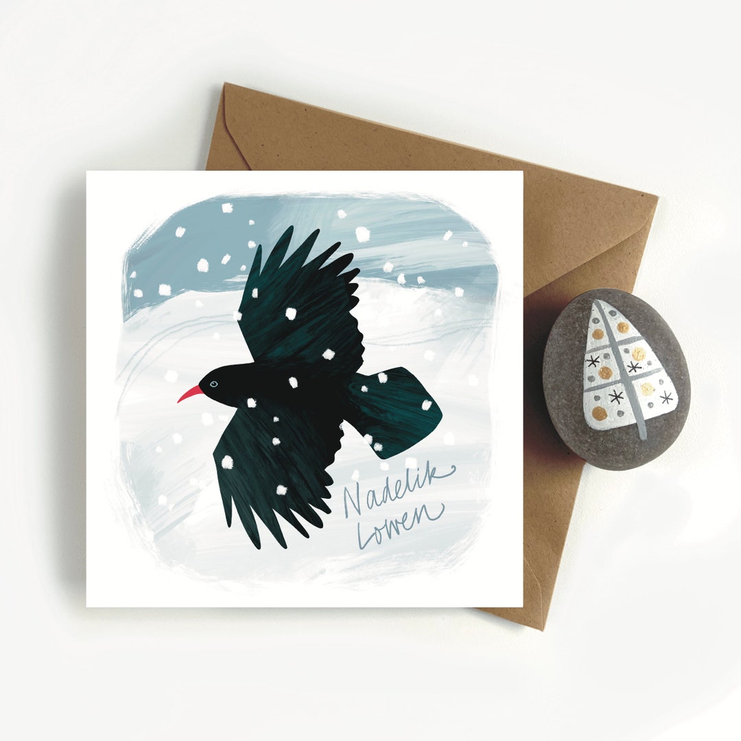 Cornish Chough Christmas Card, Cornish Landscape Greetings Card, Bird ...