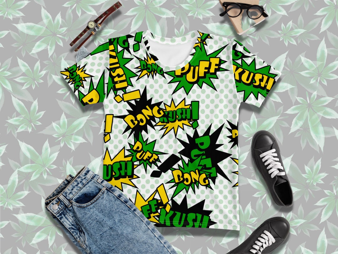 Women's RETRO CANNABIS T-SHIRT Comic Superhero Weed Shirt for 420 ...