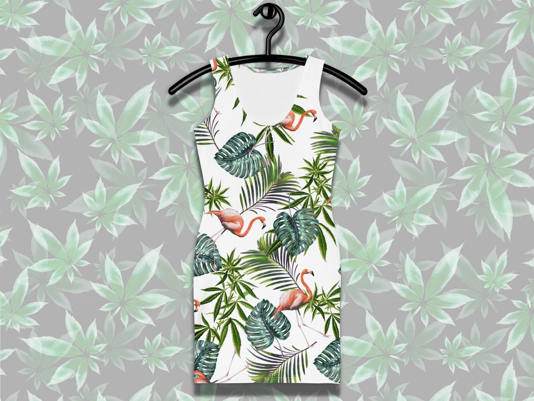 FLAMINGO CANNABIS DRESS Pretty Tropical Leaf Weed Dress 420 Festival ...