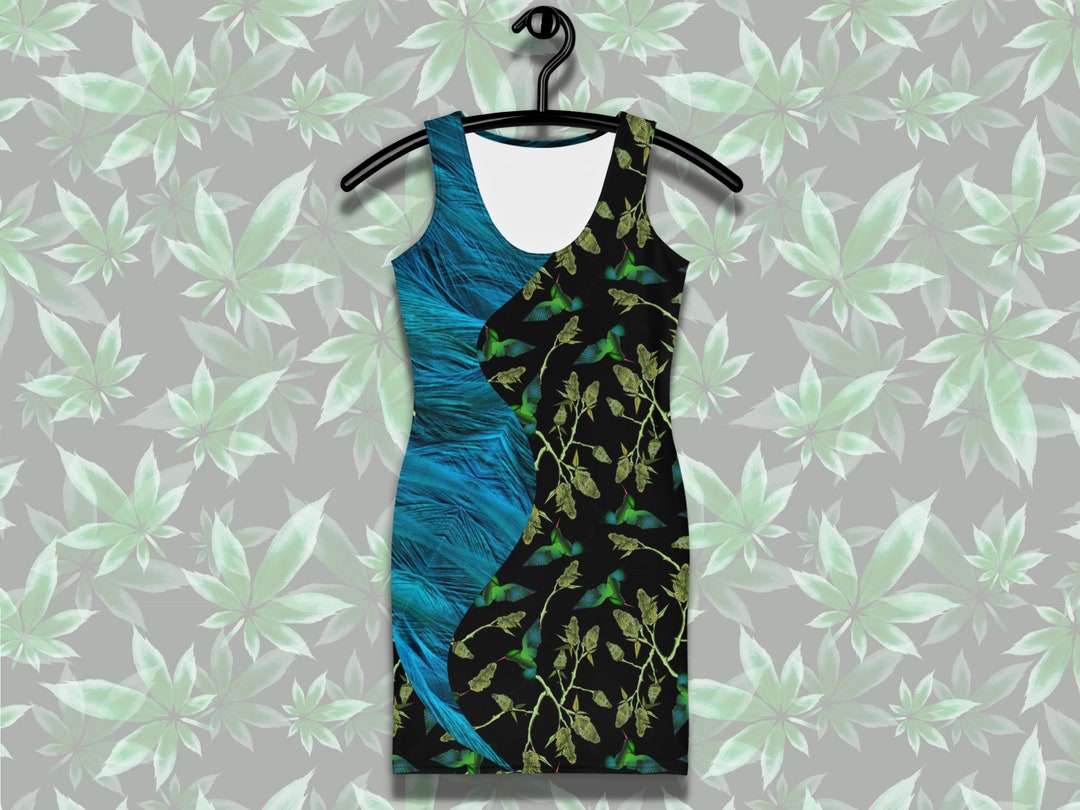 CANNABIS HUMMINGBIRD DRESS & Marijuana Plant Bodycon Sexy Weed Festival Dress for 420 Cannabis ...