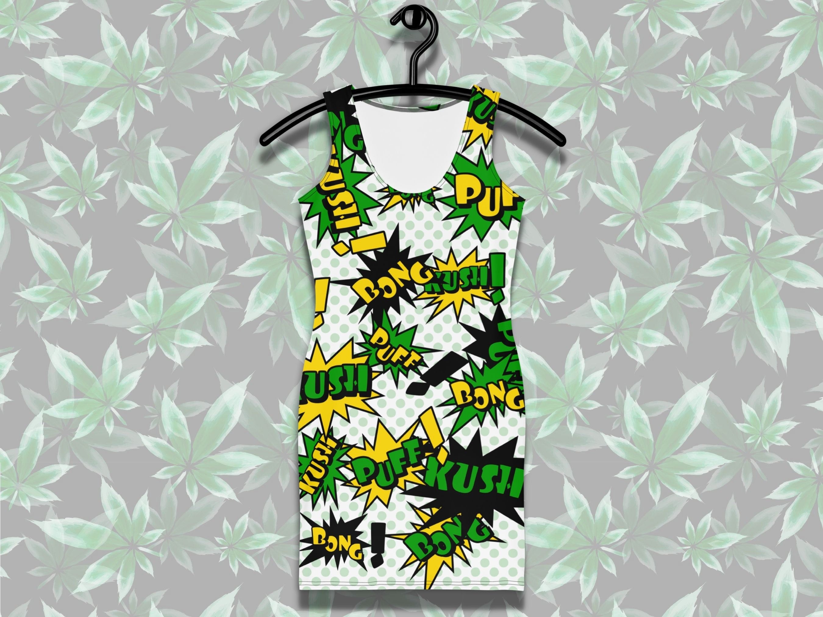 CANNABIS RETRO DRESS Weed Superhero Cartoon Bodycon Dress Cute Stoner Cannabis Gift Marijuana ...