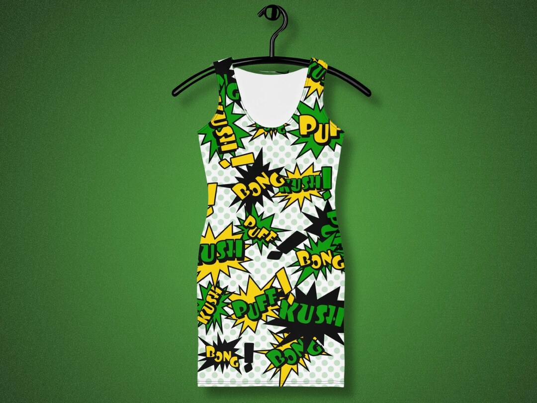 Cannabis Bodycon Dress • Weed Superhero Cartoon Print - Etsy UK