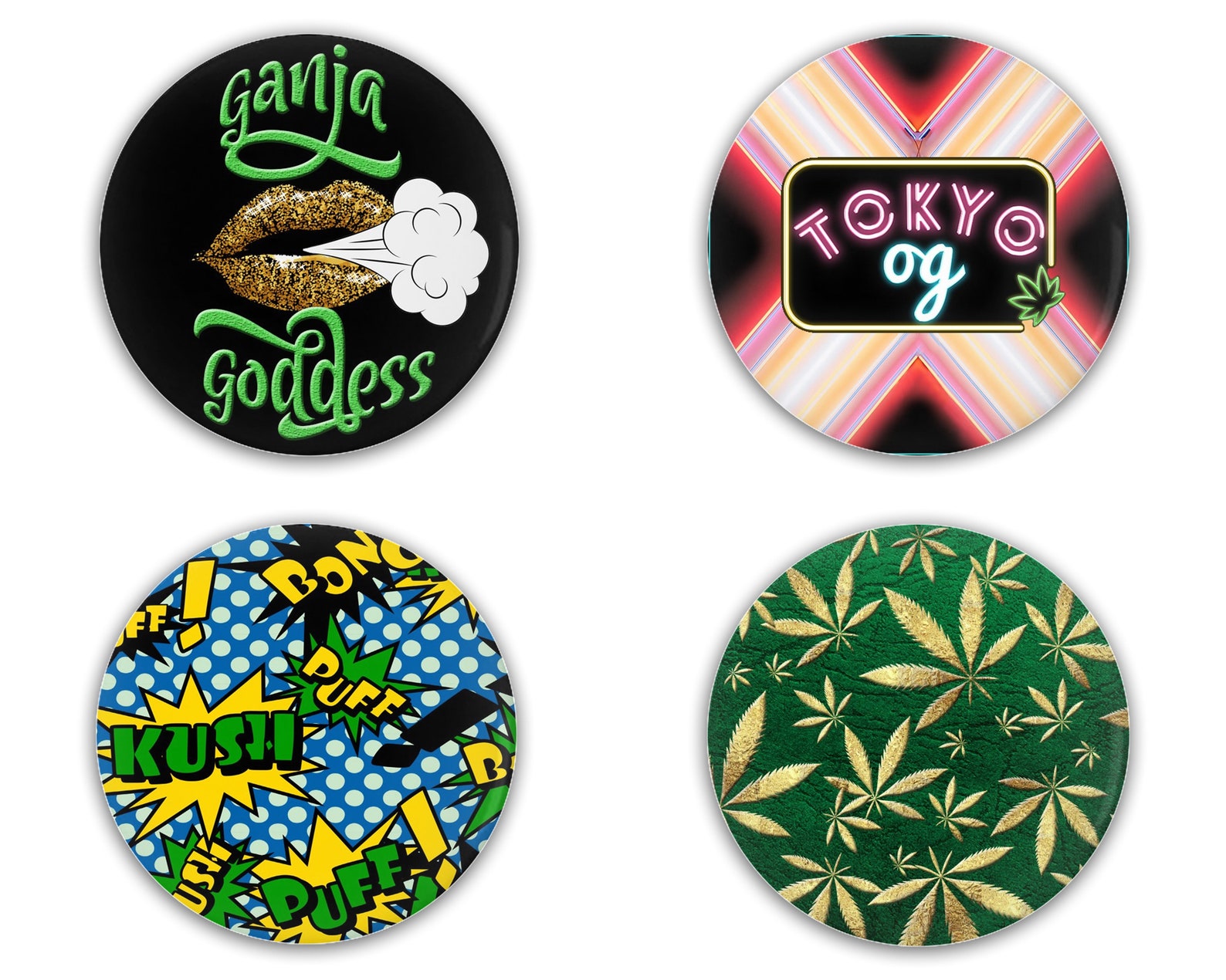 Cannabis Pin Back Button Badge Pack of 4, Weed Badge Accessories, Retro ...