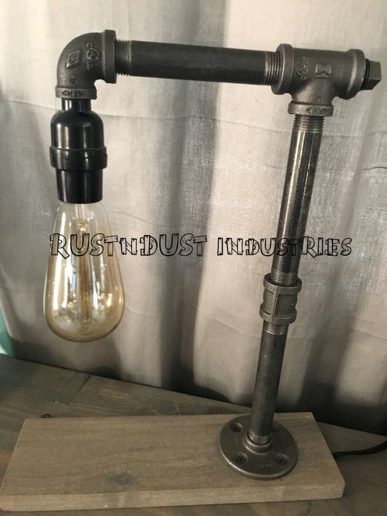 Industrial Galvanized Black Pipe Lamp With Wood Base/loft/vintage - Etsy