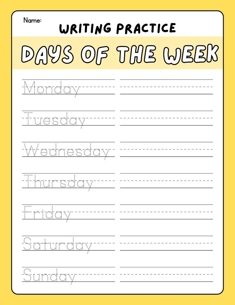 Days of the Week Worksheet - Etsy