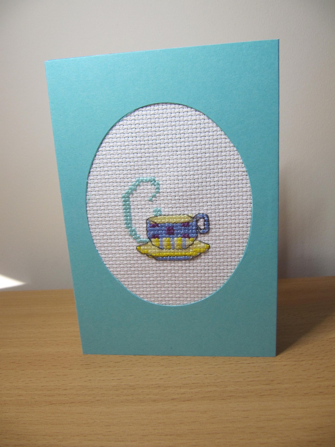 Cross Stitch Card of Letter C With Cup and Saucer - Etsy