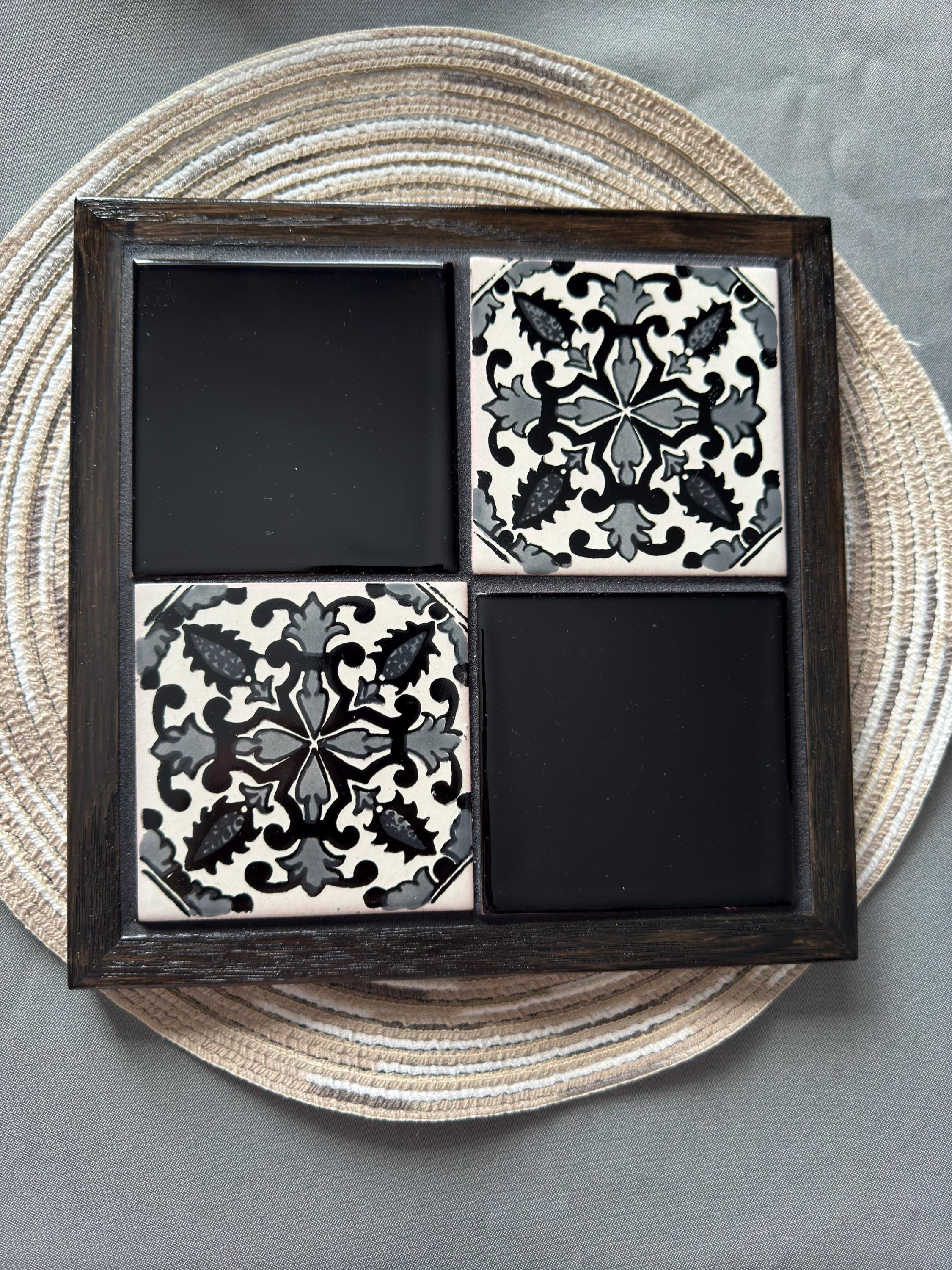 Handcrafted Tile Trivet in Oak Wood Frame 10 1/2" X 10 1/2" Outside ...