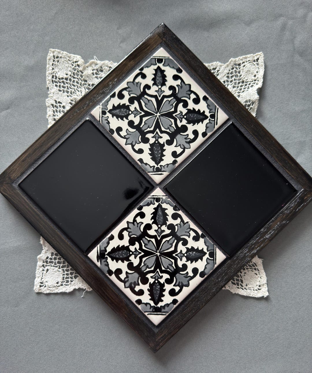 Handcrafted Tile Trivet in Oak Wood Frame 10 1/2" X 10 1/2" Outside ...