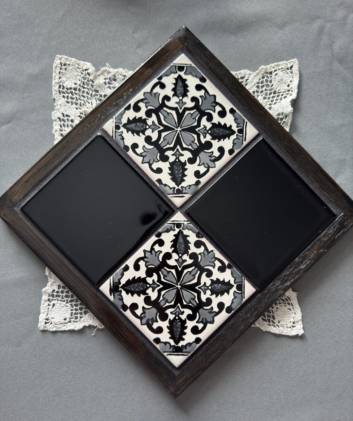 Handcrafted Tile Trivet in Oak Wood Frame 10 1/2" X 10 1/2" Outside ...