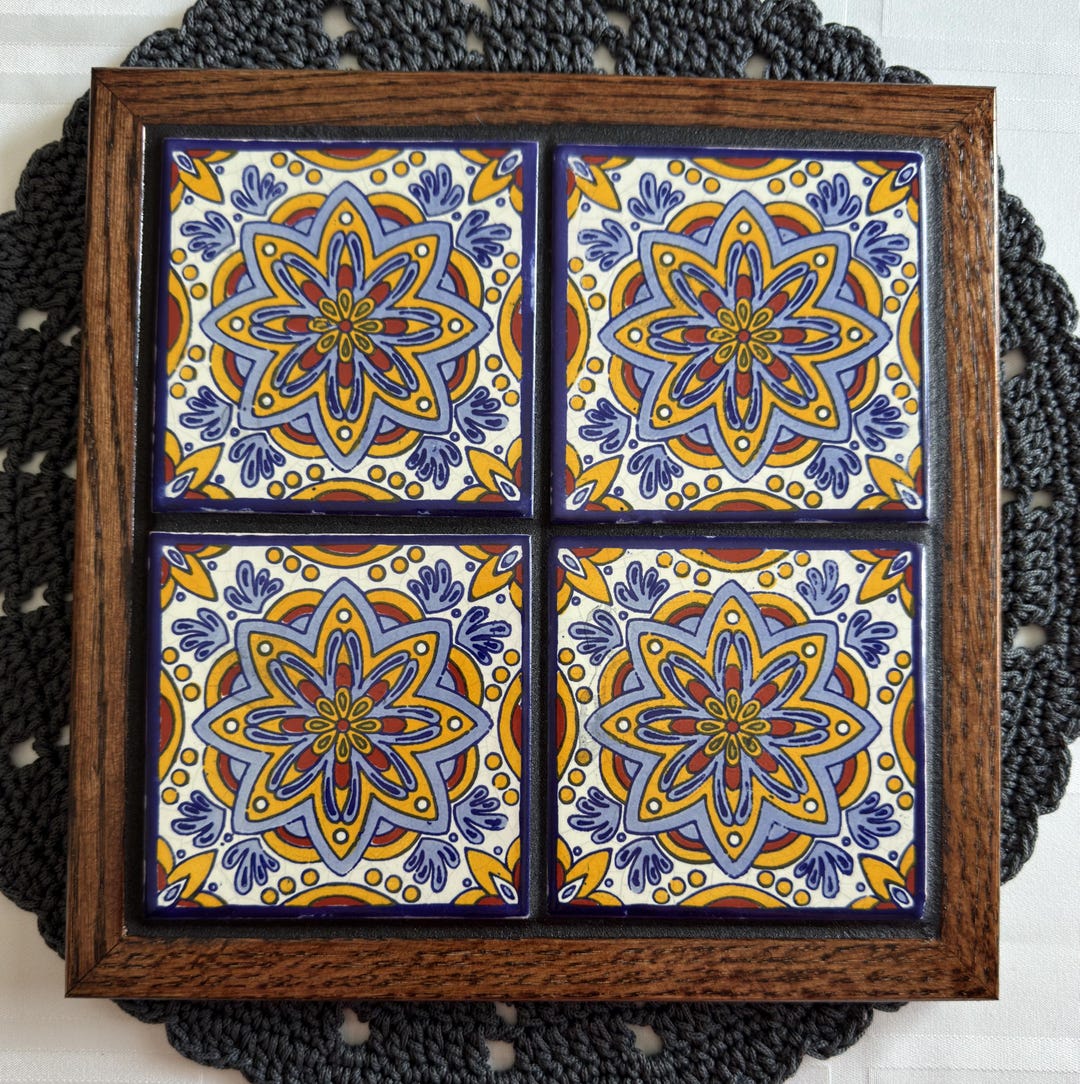 Handcrafted Tile Trivet in Oak Wood Frame 10 1/2" X 10 1/2" Outside ...