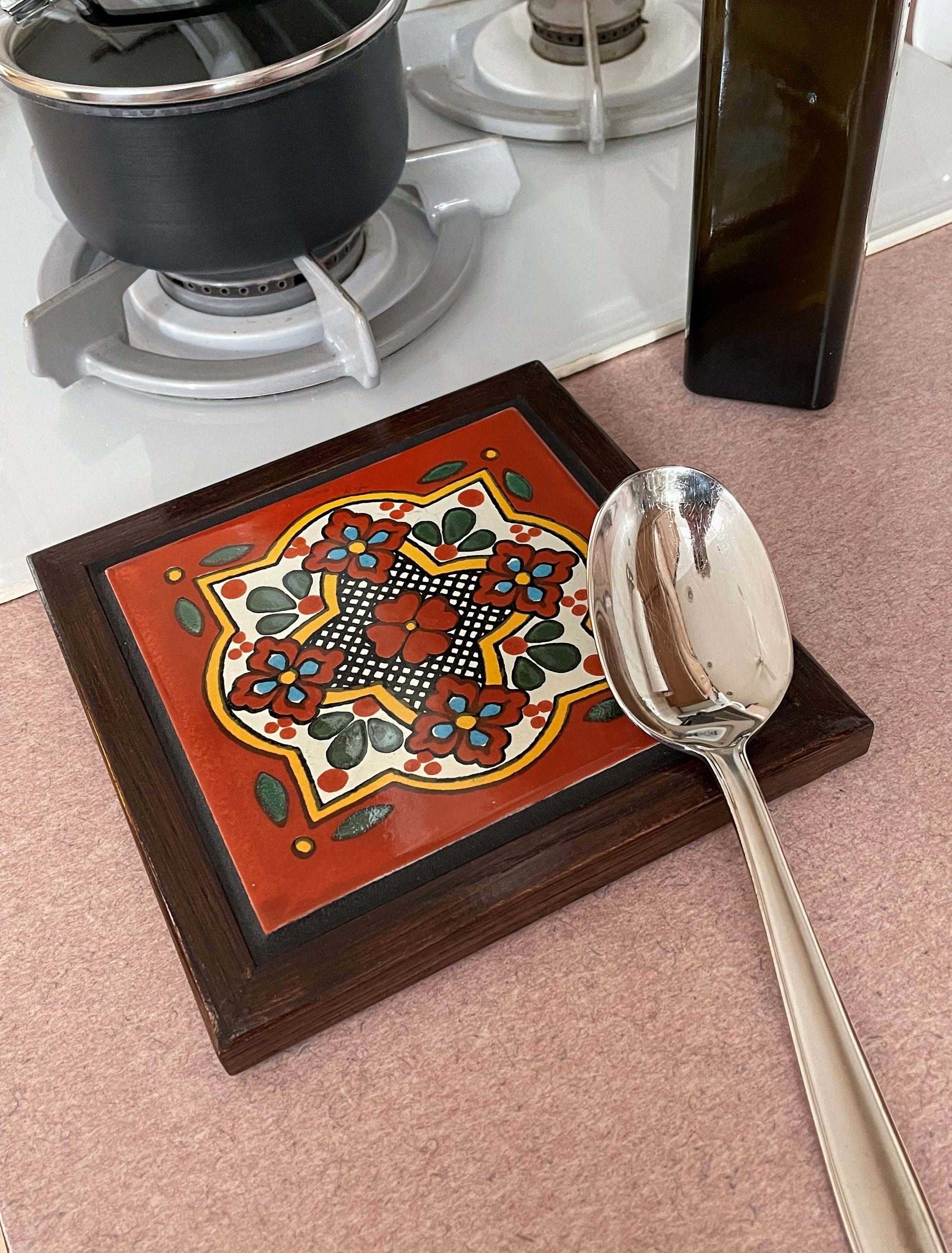 Trivet Handcrafted Oak Wood Frame - 8"x8" (outside Dim) With 1 Imported ...