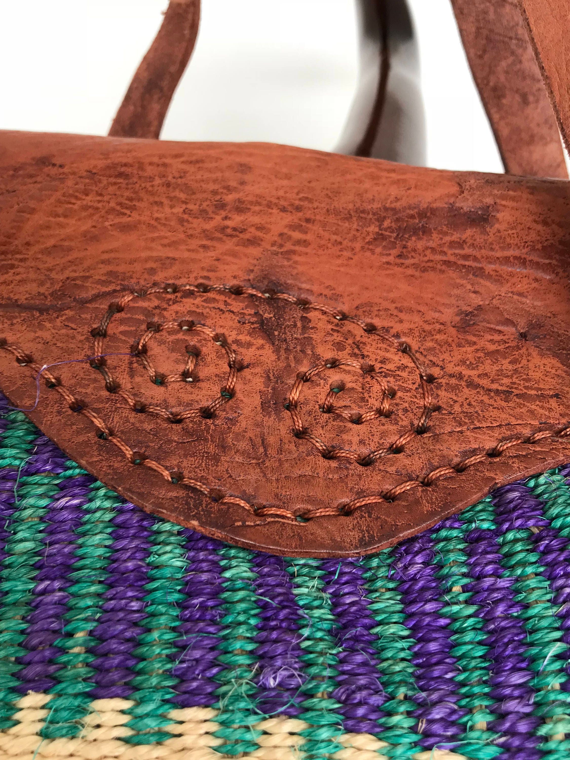 African Handmade Straw & Leather Bag - Etsy UK