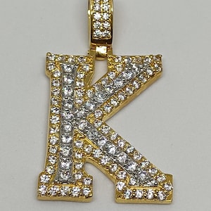 10K Solid Yellow Gold Finished Initial "k" Letter Charm Pendant 2.10ct ...