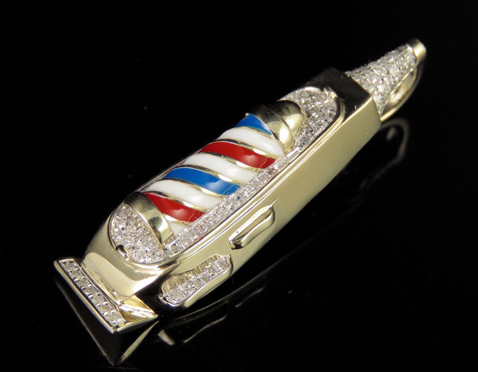 10K Solid Yellow Gold Hand Made Barber Pole Clipper Diamond - Etsy