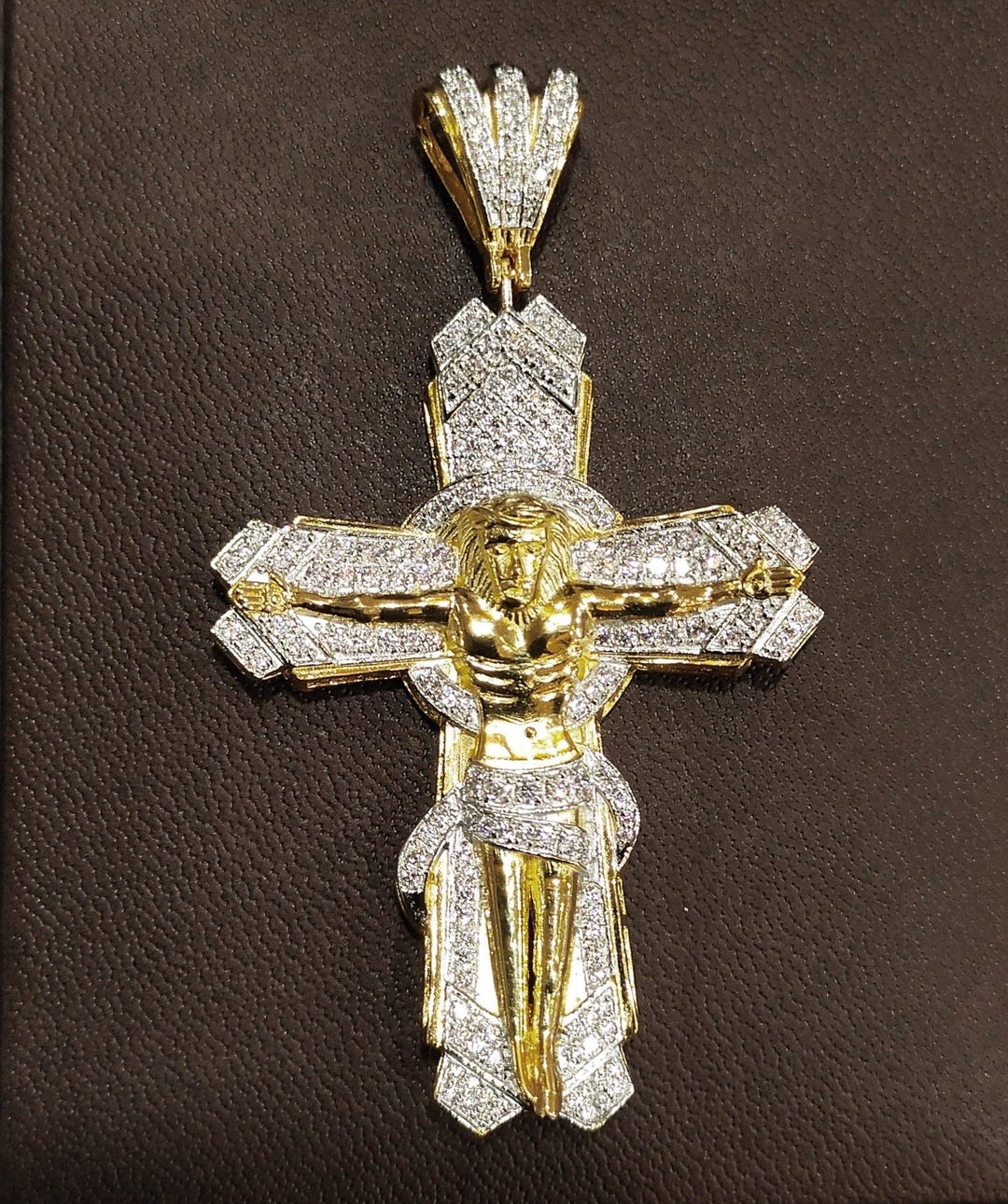 2ct Simulated Diamond Jesus Cross Pendant: 14k Yellow Gold Over ...