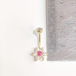 Ruby Flower Belly Button Navel Ring Round Simulated Diamond 0.50ct 14k ...