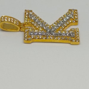 10K Solid Yellow Gold Finished Initial "k" Letter Charm Pendant 2.10ct ...