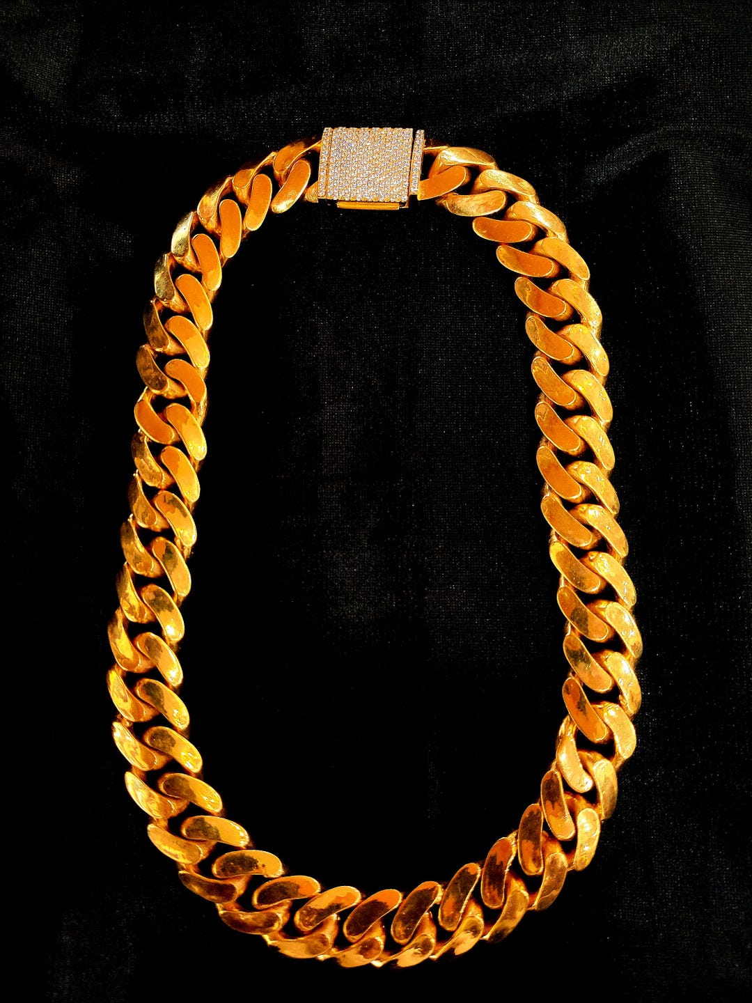 23mm X 24" Cuban Link Chain Necklace Simulated Diamonds 14k Yellow Gold ...