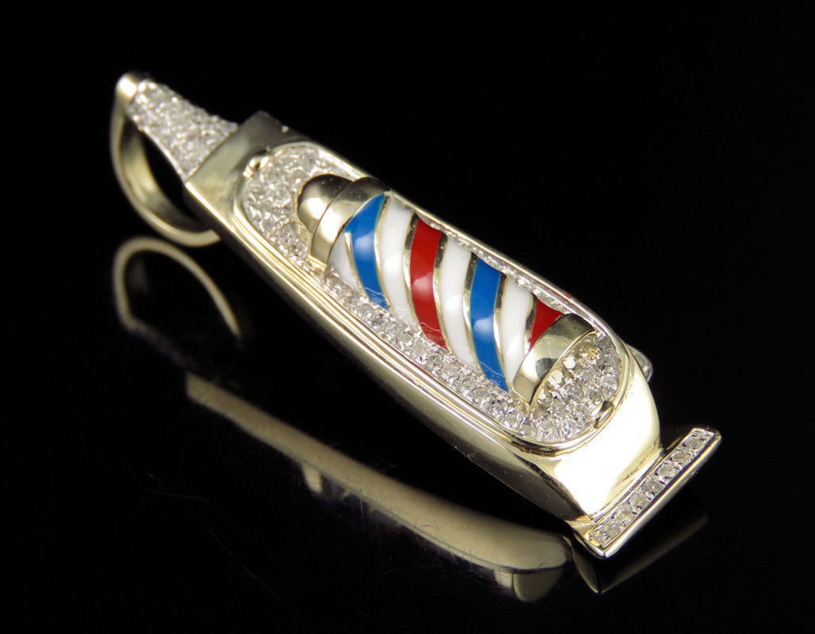 10K Solid Yellow Gold Hand Made Barber Pole Clipper Diamond - Etsy
