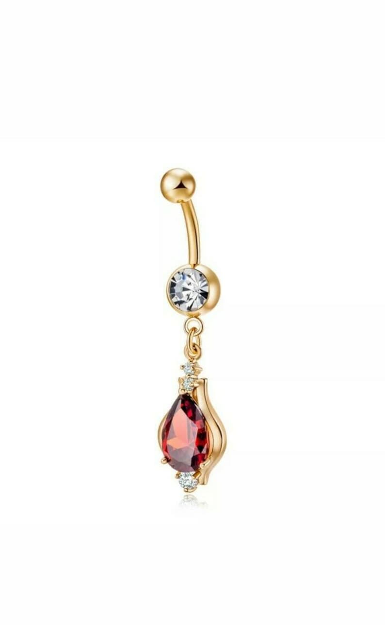 Ruby & Diamond 2.10ct 14K Yellow Gold Sexy Navel Piercing | Etsy UK