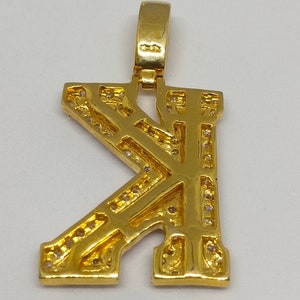 10K Solid Yellow Gold Finished Initial "k" Letter Charm Pendant 2.10ct ...