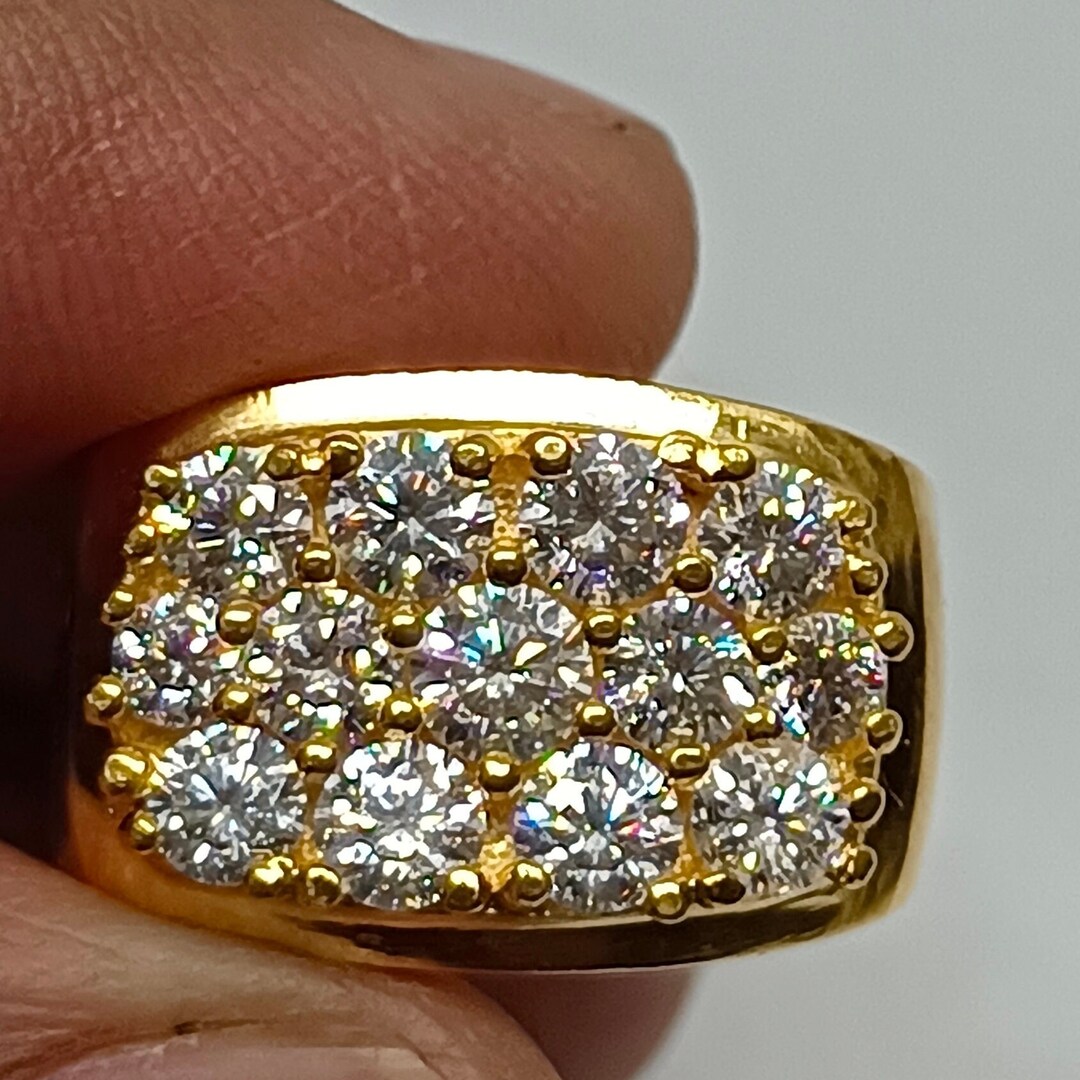 Cluster Simulated Diamond Men's Pinky Engagement Ring 14k Yellow Gold ...
