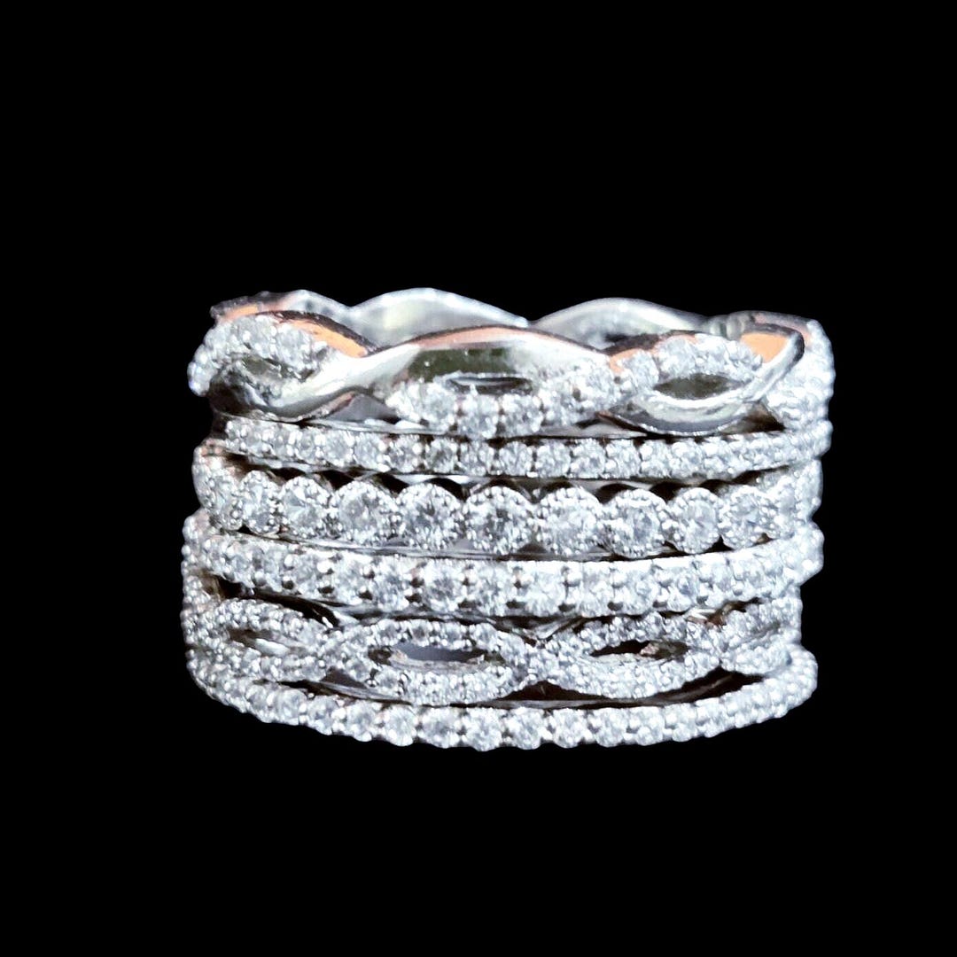 Six Sets of Stackable/stacking Rings in Cubic Zircon & Sterling Silver ...
