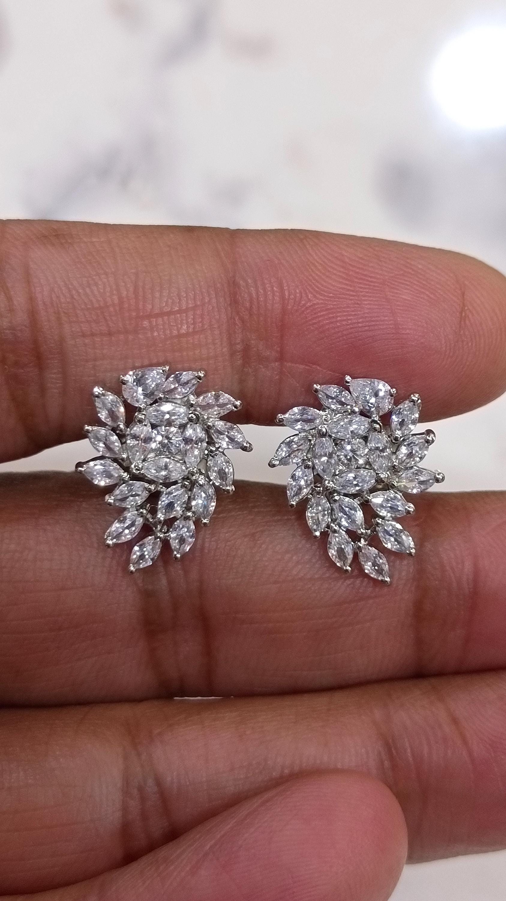 2.50CT Simulated Diamonds Cluster Stud Earrings 14K White Gold Plated ...