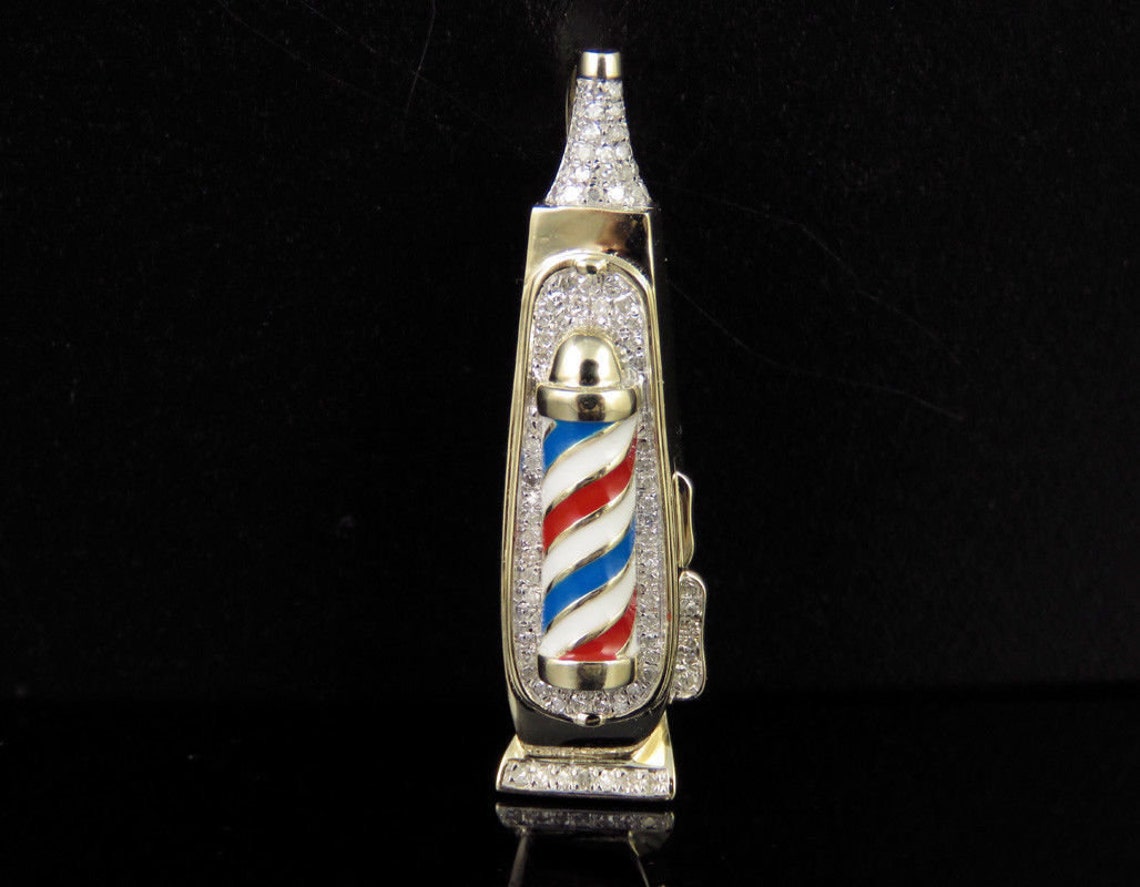 10K Solid Yellow Gold Hand made Barber Pole Clipper Diamond | Etsy