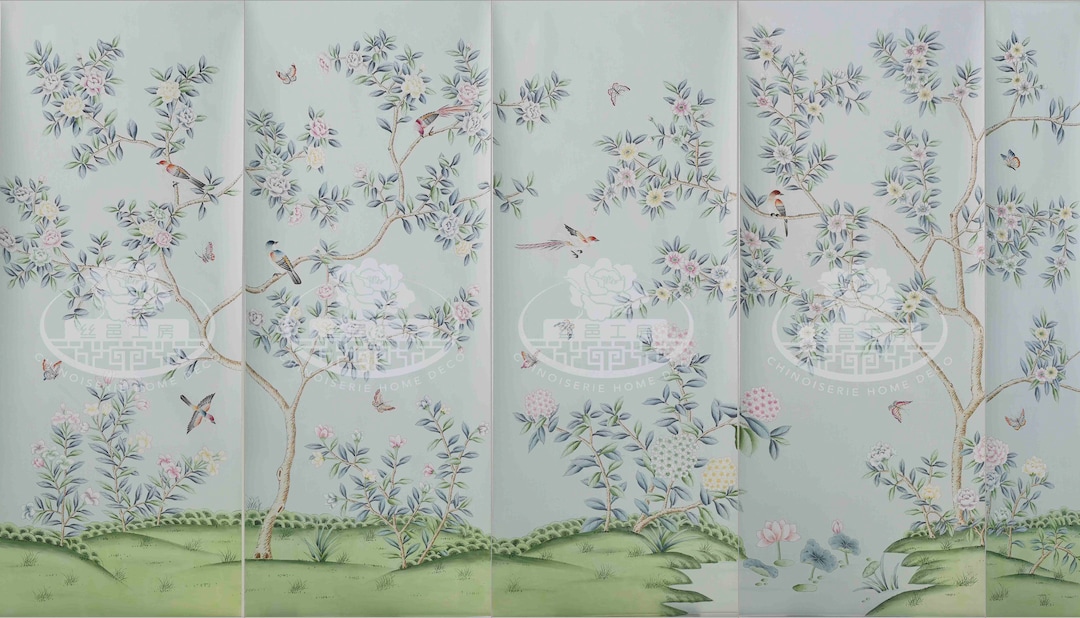 G-031 Lingering Garden | Chinoiserie Wallpaper With Peonies, Birds ...