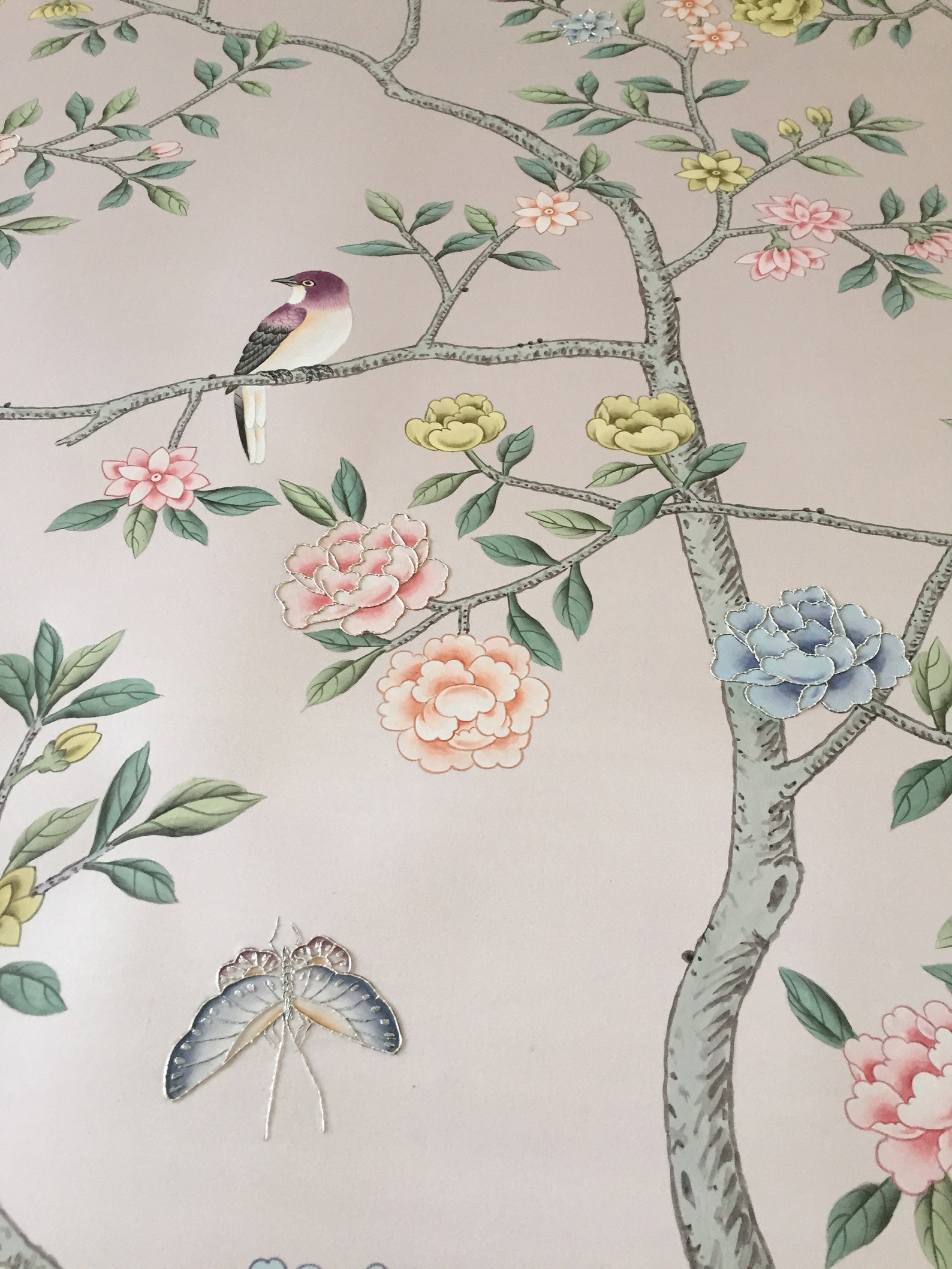 Hand Embroidered Silk Wallpaper & Artwork on Light Purple | Etsy