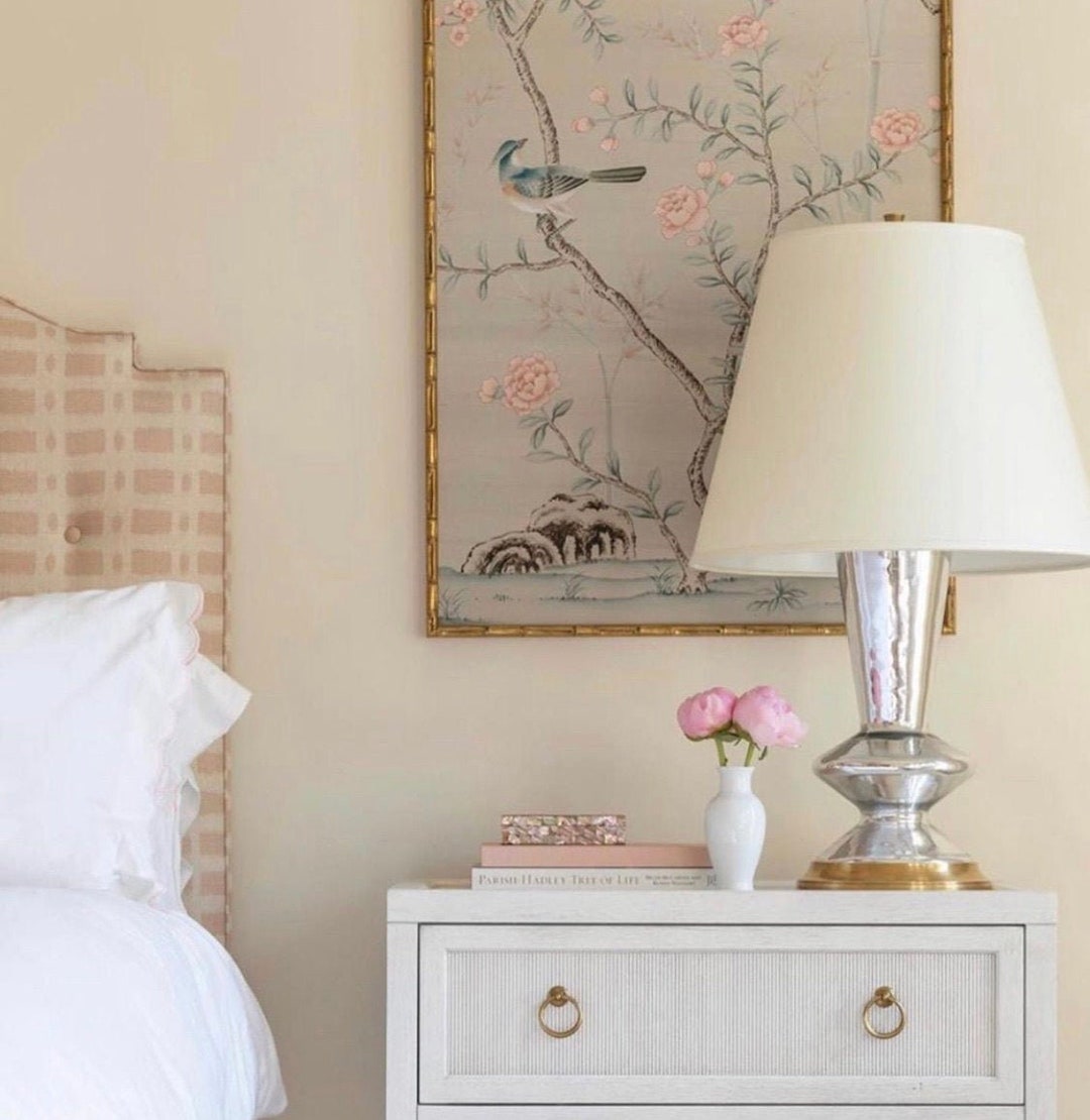Ready to Ship: 24" X 51" Chinoiserie Handpainted Artwork on Light Gary ...