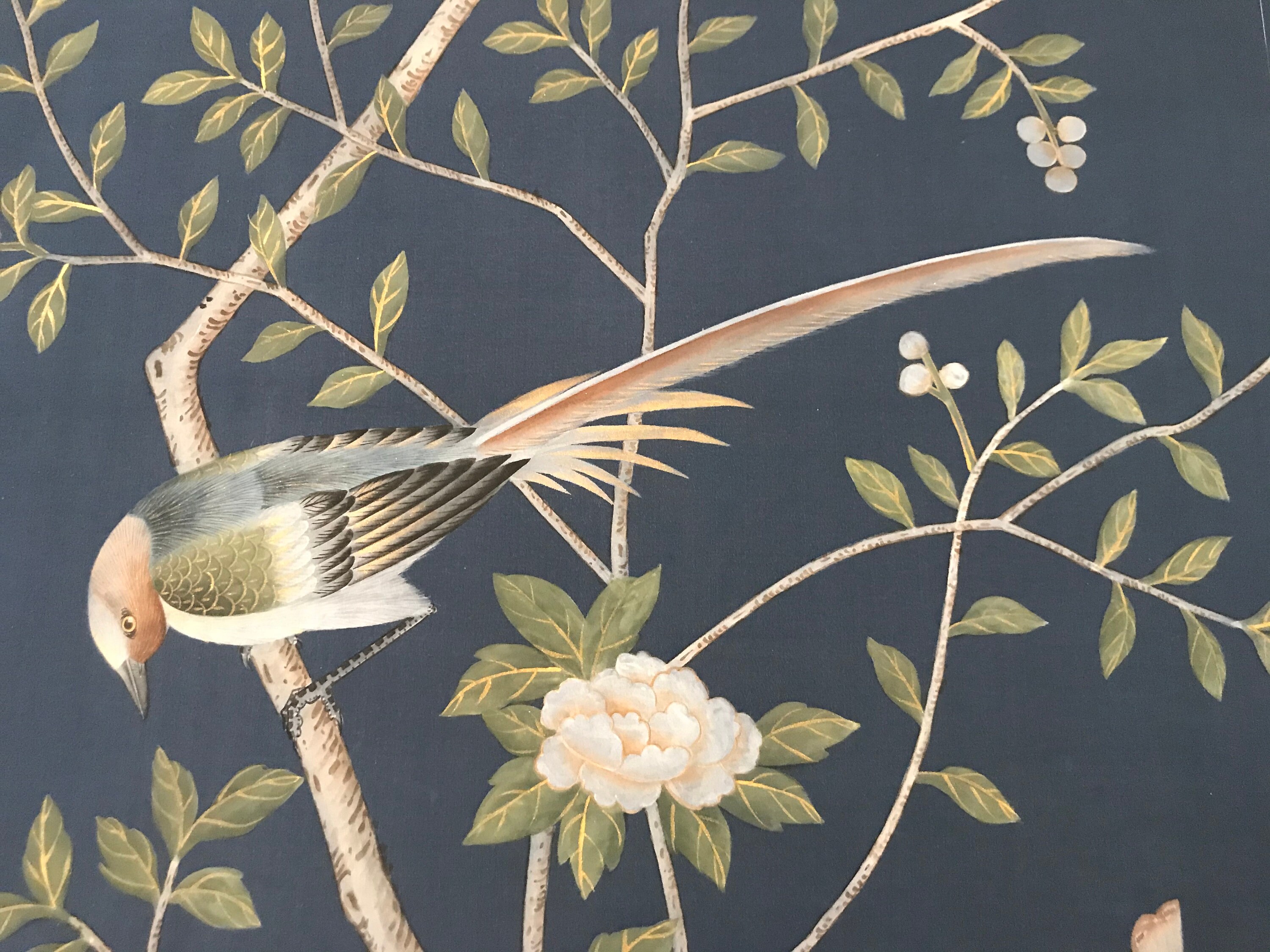500mm X 1000mm Chinoiserie Handpainted Artwork on Deep Blue Silk SP-28 ...