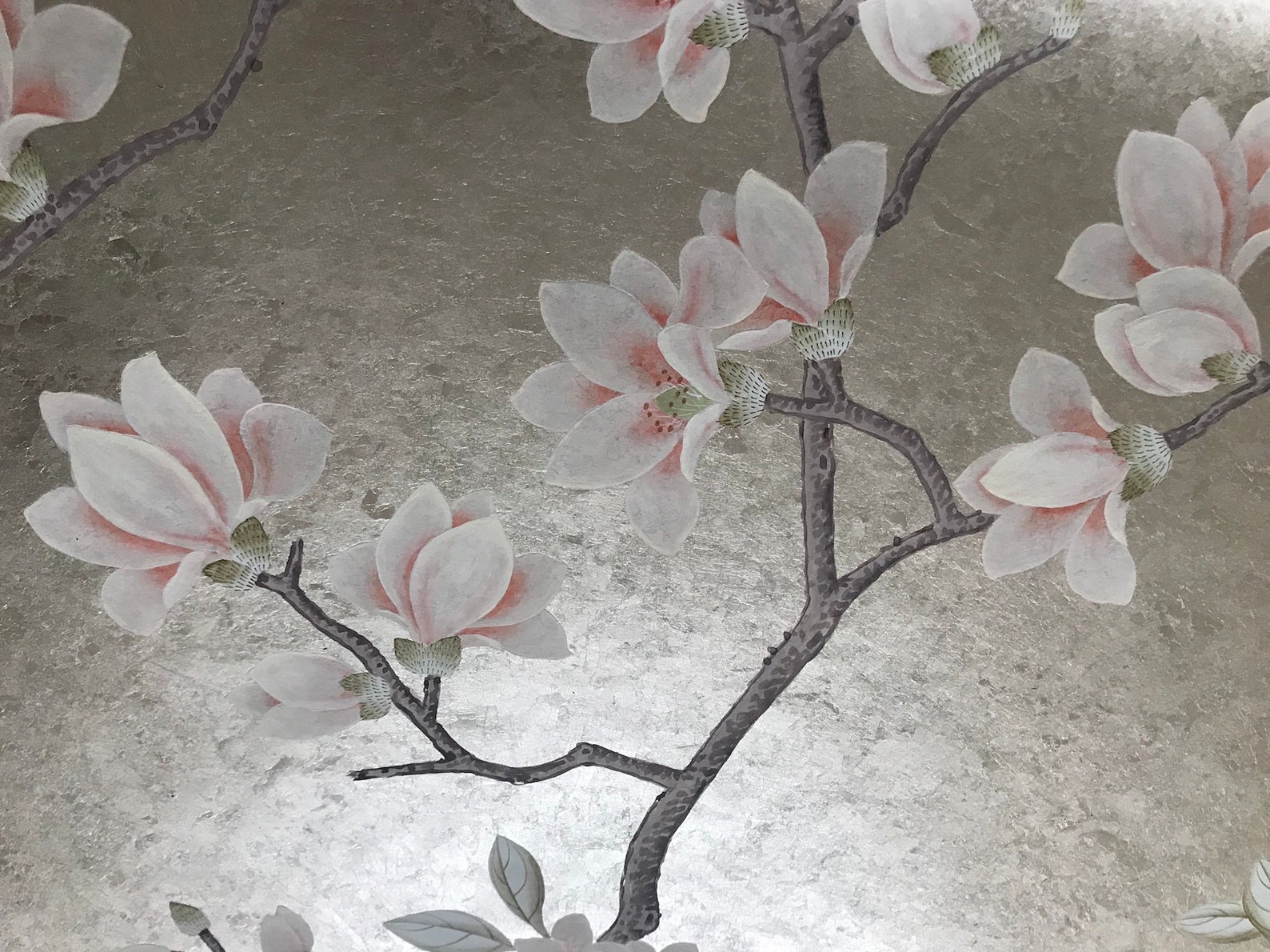 G-001 Magnolia and Cherry Blossoms on Silver Metallic Leaf | Etsy