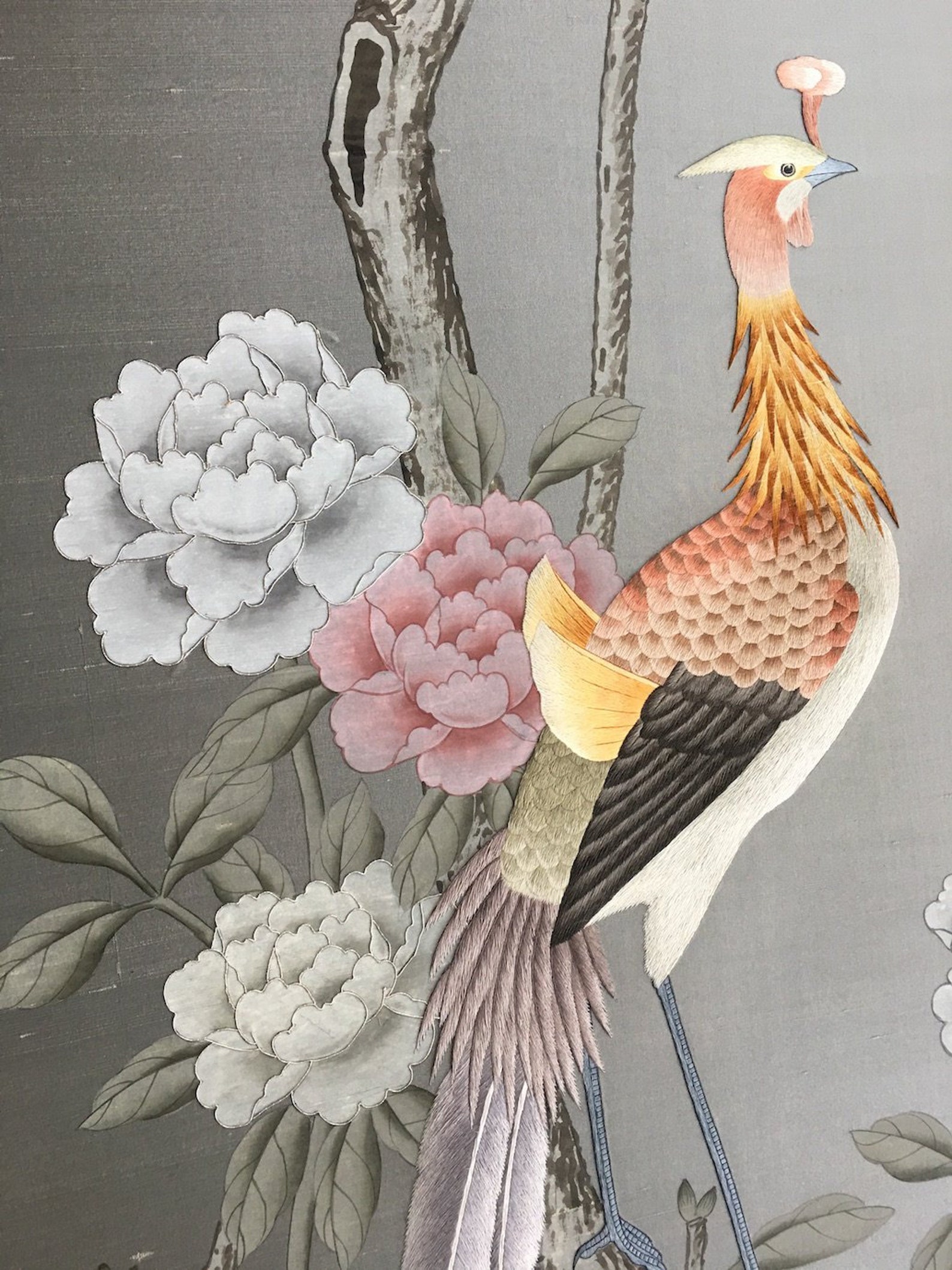 Hand Embroidered Silk Wallpaper & Artwork: Custom Size Available - Etsy