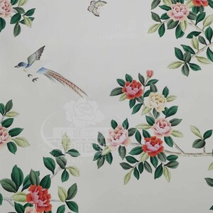 G-031 Lingering Garden Chinoiserie Handpainted Wallpaper on Ivory Paper ...