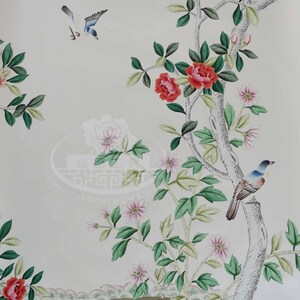G-031 Lingering Garden Chinoiserie Handpainted Wallpaper on Ivory Paper ...