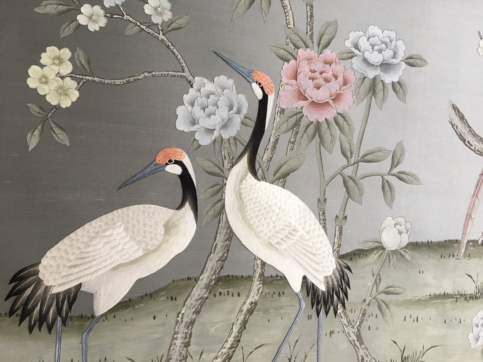 Hand Embroidered Silk Wallpaper & Artwork: Custom Size Available - Etsy