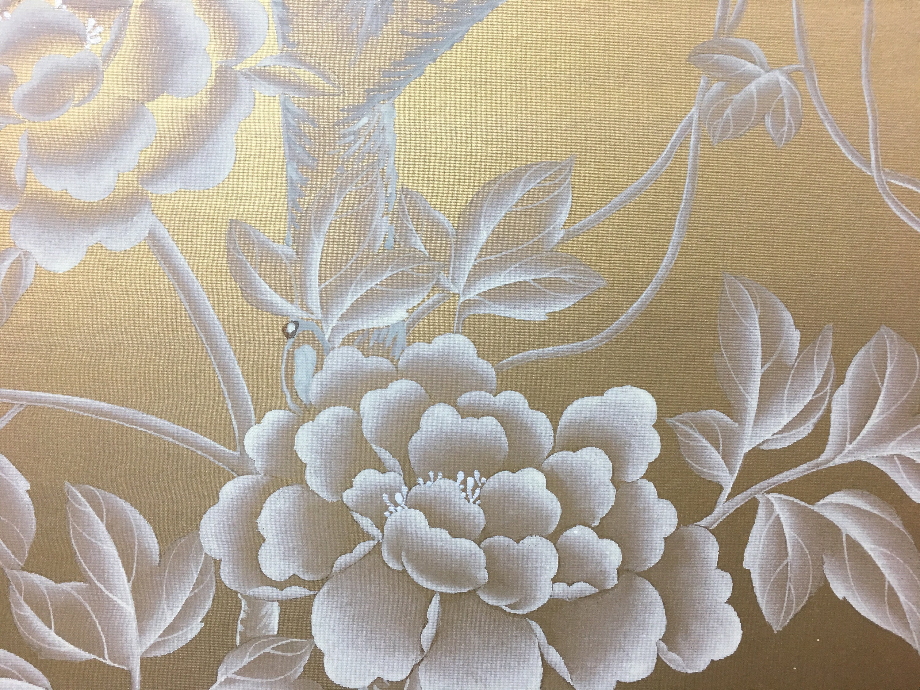 SAMPLE for Chinoiserie Handpainted Wallpaper Monochromatic White on ...