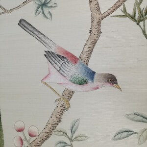 G-003 Birds Awakening Garden on Beige Grasscloth Wallpaper - Etsy