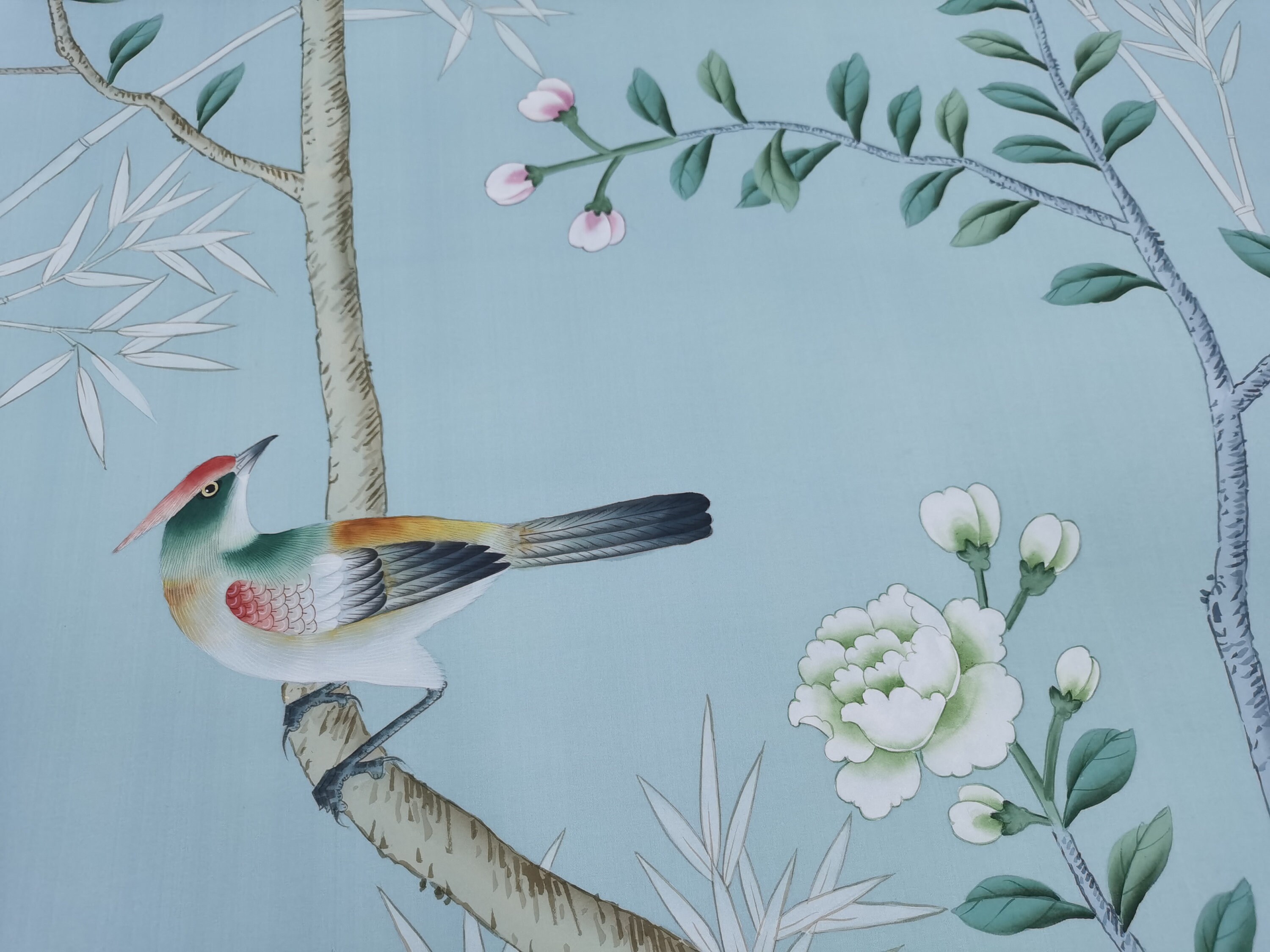 G-003 Birds Awakening Garden – Hand-painted Chinoiserie Mural on ...