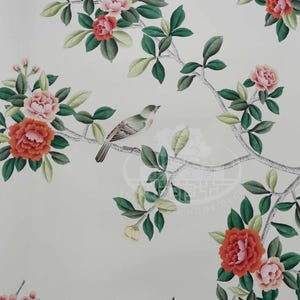 G-031 Lingering Garden Chinoiserie Handpainted Wallpaper on Ivory Paper ...