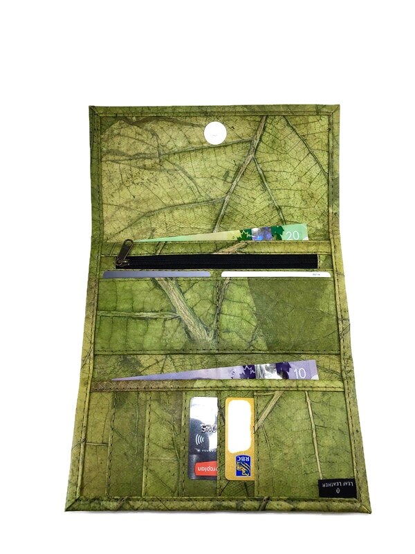 Clutch Wallet | Leaf Leather Trifold Wallet | Ladies Vegan Wallet| Eco ...