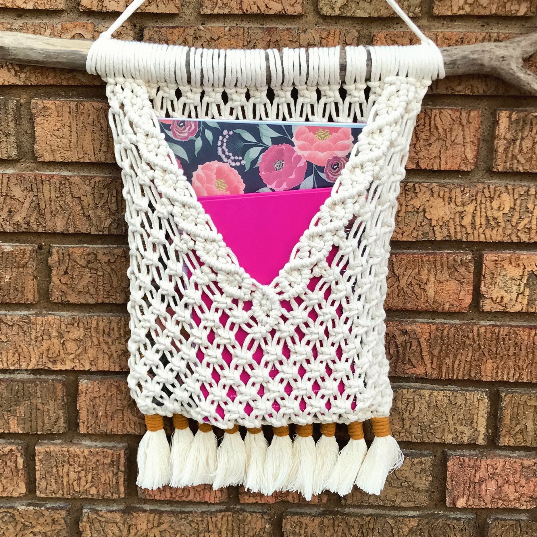 1970\u2019s jute macrame wall pouch mailkey holder Fiber Arts Macrame ...