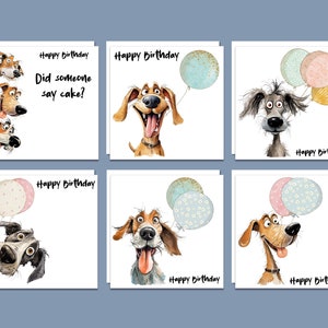Pack of Six Funny Dog Birthday Cards, Unique Handmade Birthday Card ...