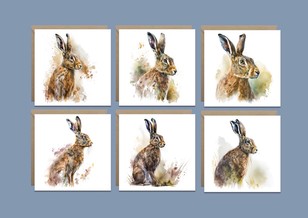 Beautiful Wildlife Hare Portrait Cards, Any Occasion Blank Unique ...